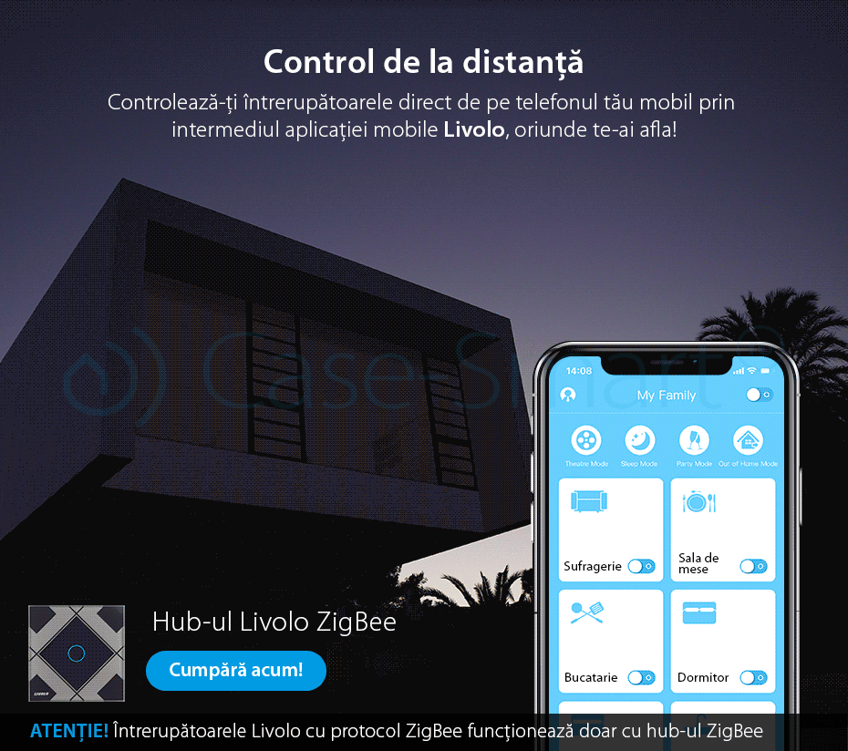 Intrerupator simplu cap-scara cap-cruce cu touch Livolo din sticla ...