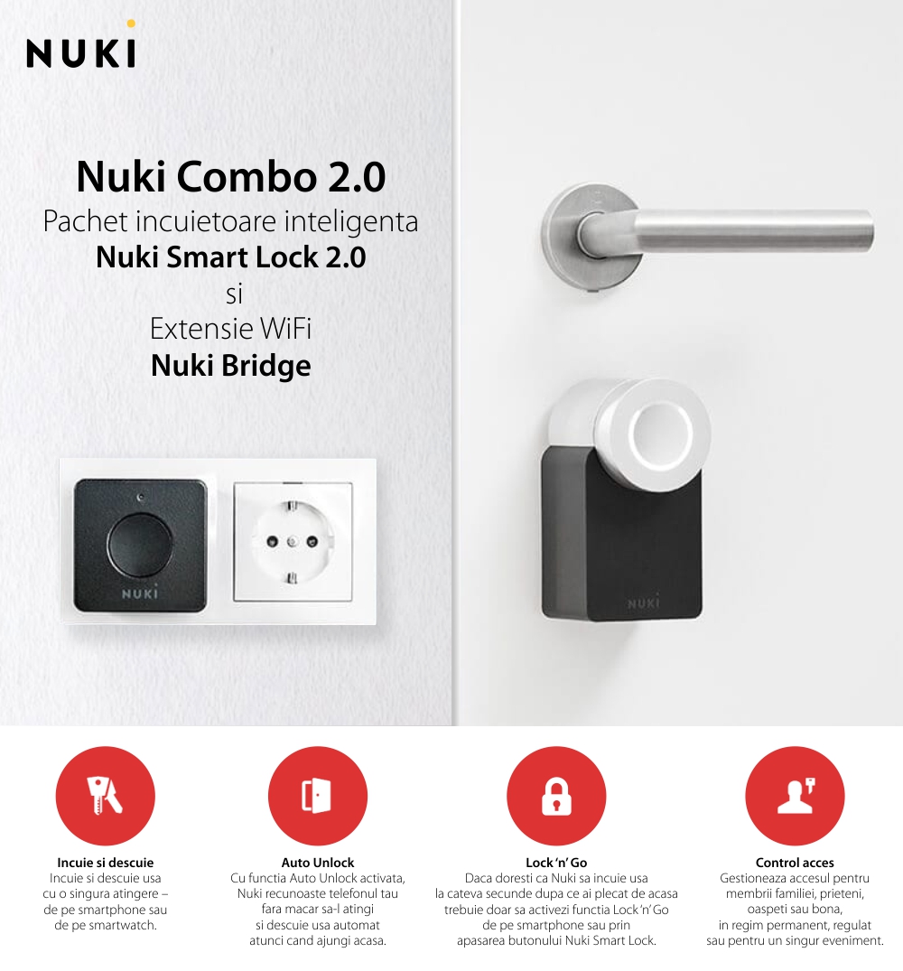 Pachet Nuki Combo 2.0, Include Nuki Smart Lock si Nuki Bridge, Control ...